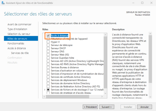 Installation d'un routeur avec Windows Server 2025