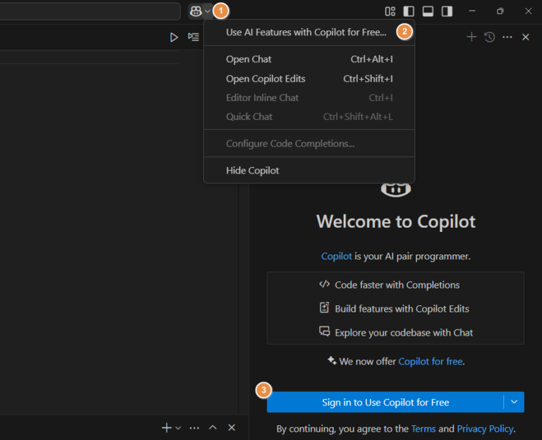 Utiliser GitHub Copilot (Free) avec Visual Studio Code