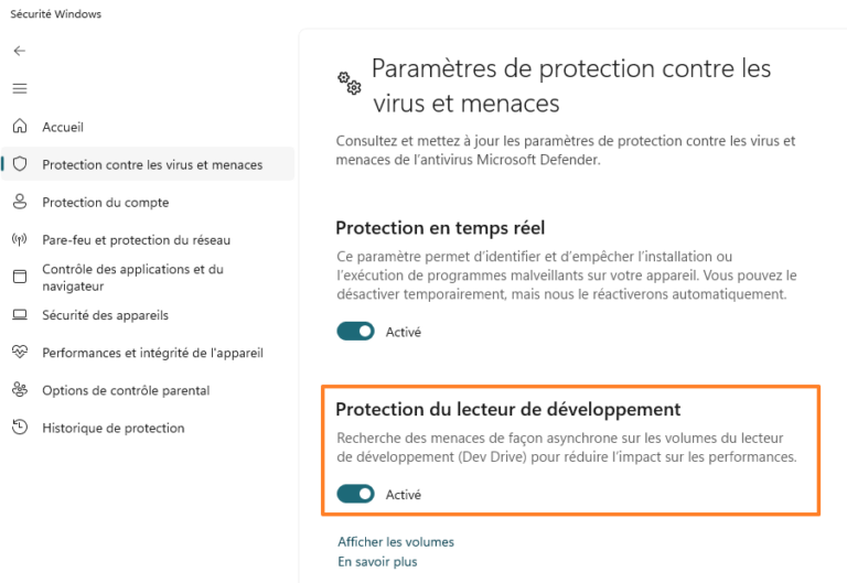 Windows 11 - Comment configurer un lecteur Dev Drive