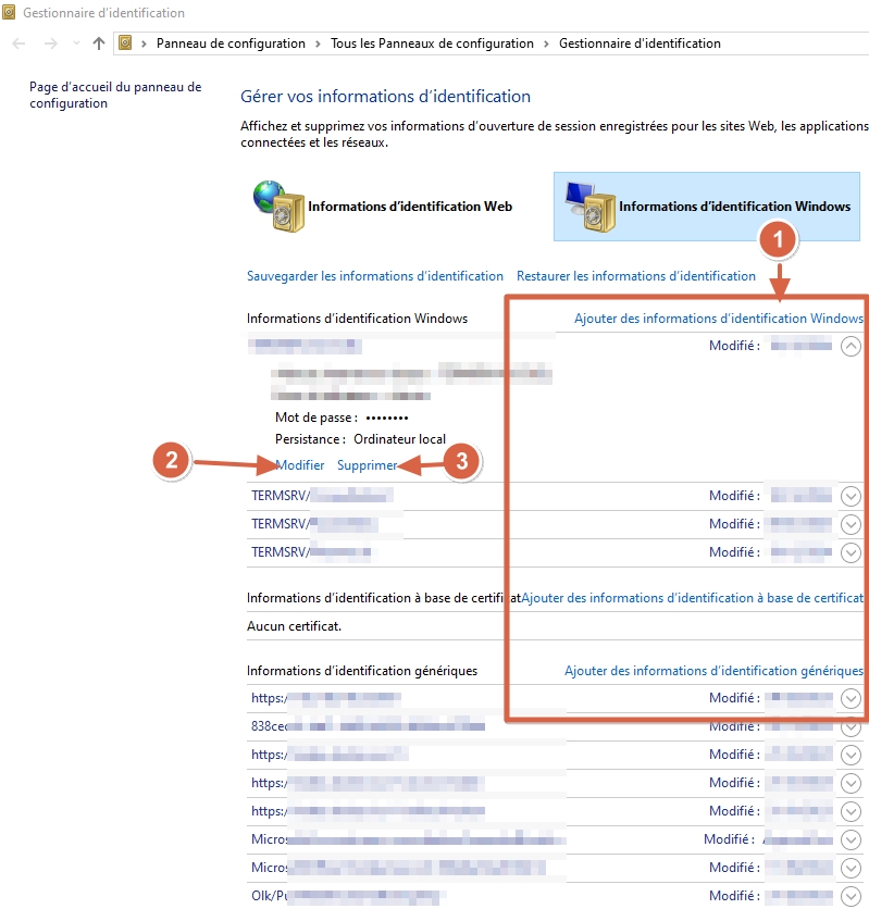 Gestionnaire d'identification Windows : ajouter ou supprimer des identifiants