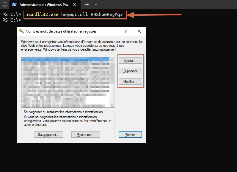 Gestionnaire d'identification Windows : ajouter ou supprimer des identifiants