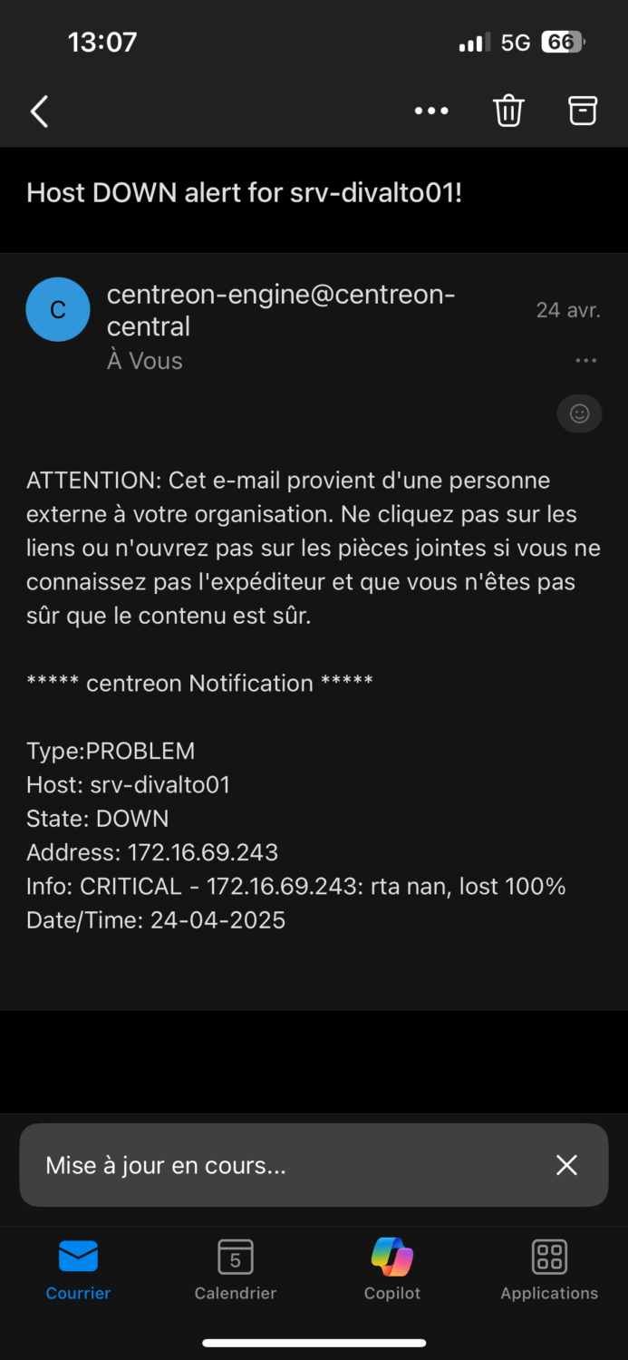 Centreon : configuration des notifications par e-mail (SMTP)