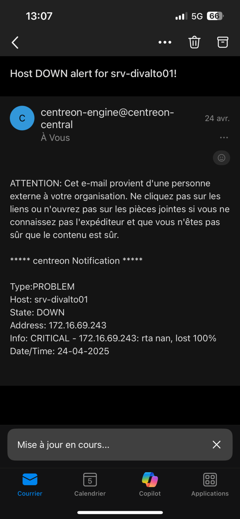 Centreon : configuration des notifications par e-mail (SMTP)
