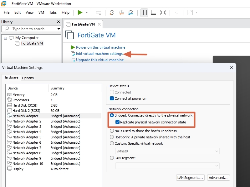 VMware Workstation Pro : créer un firewall FortiGate en VM