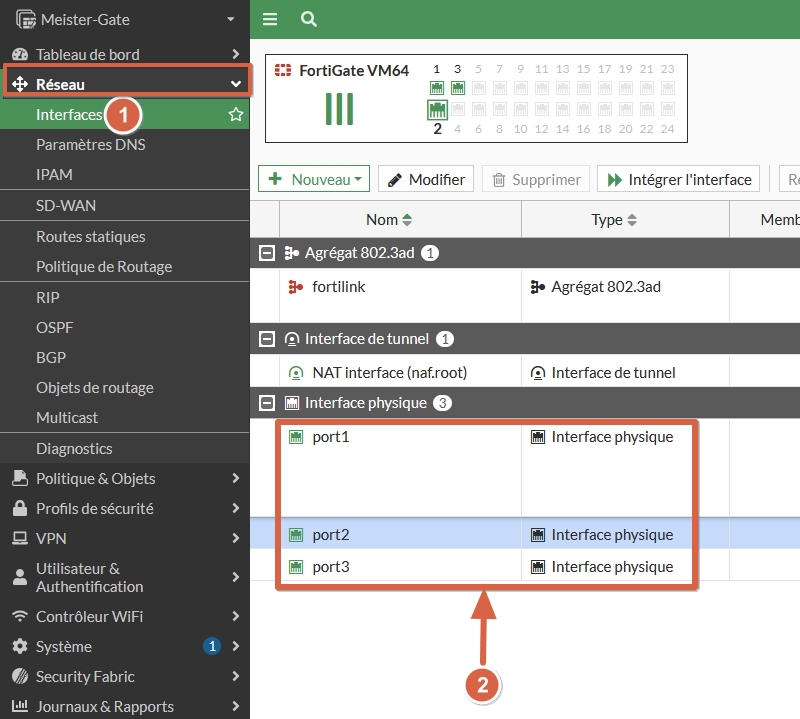 Pare-feu FortiGate : configurer une interface réseau physique