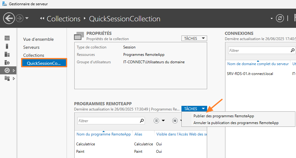 RDS sous Windows Server 2025 : Publier une RemoteApp