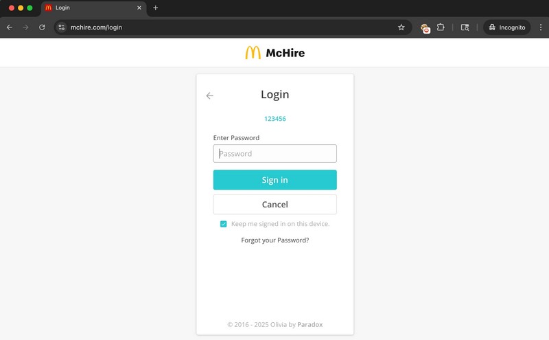 123456 : c'est le mot de passe du système de recrutement de McDonald's