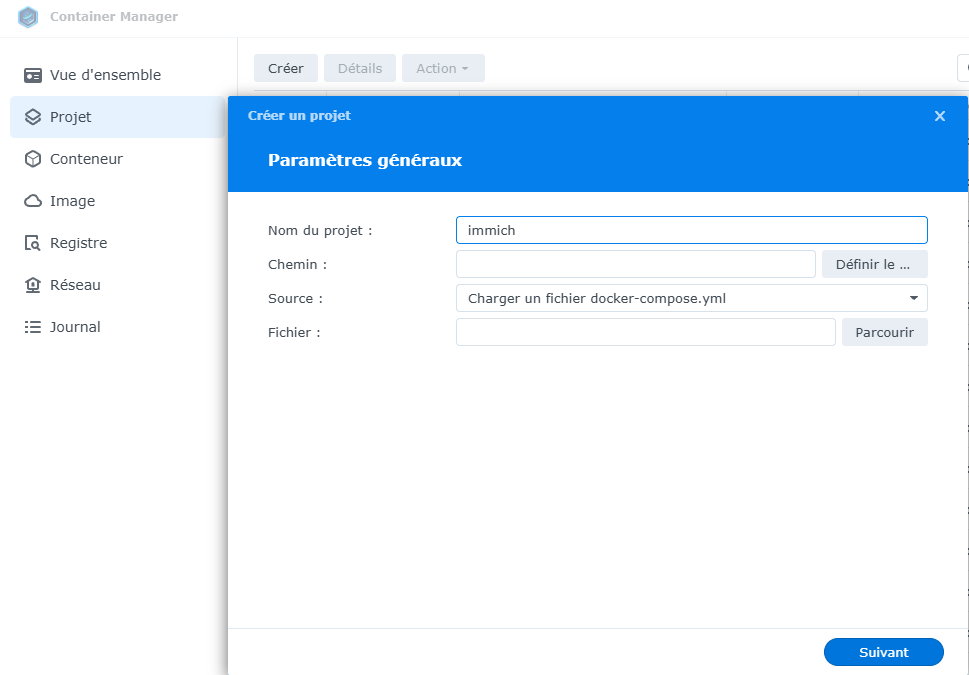 NAS Synology : installer immich avec Docker