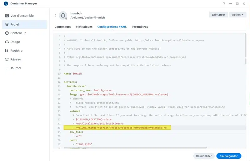 NAS Synology : installer immich avec Docker